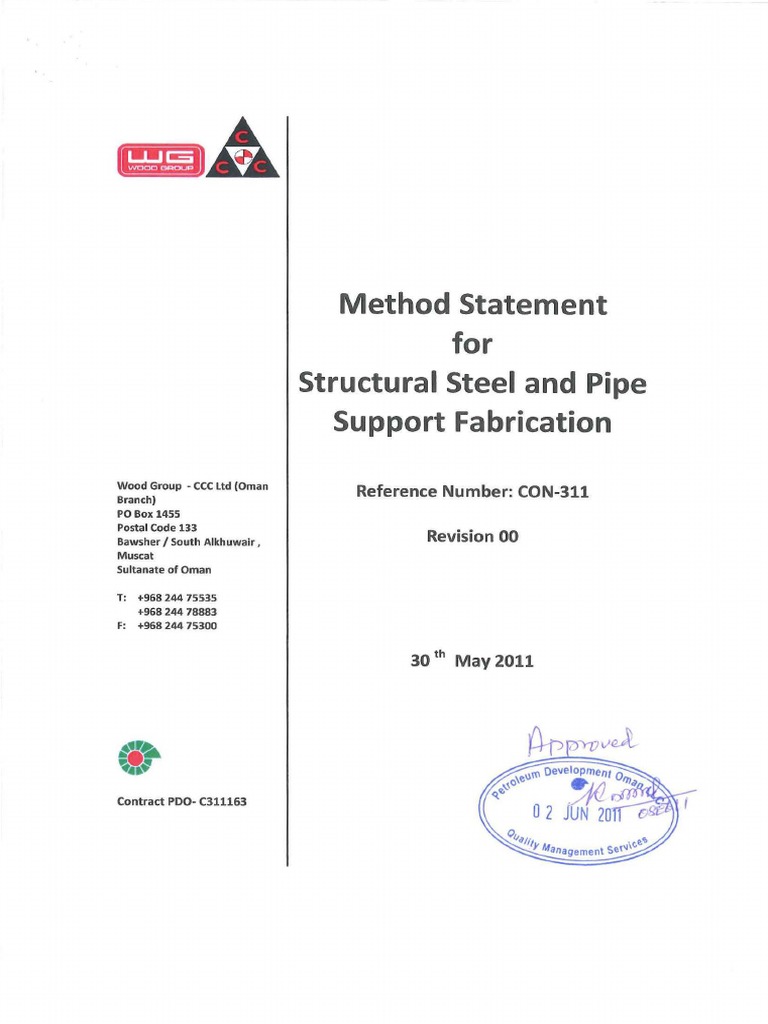 CON 311 V00 Method Statement For Structural Steel and Pipe Support ...