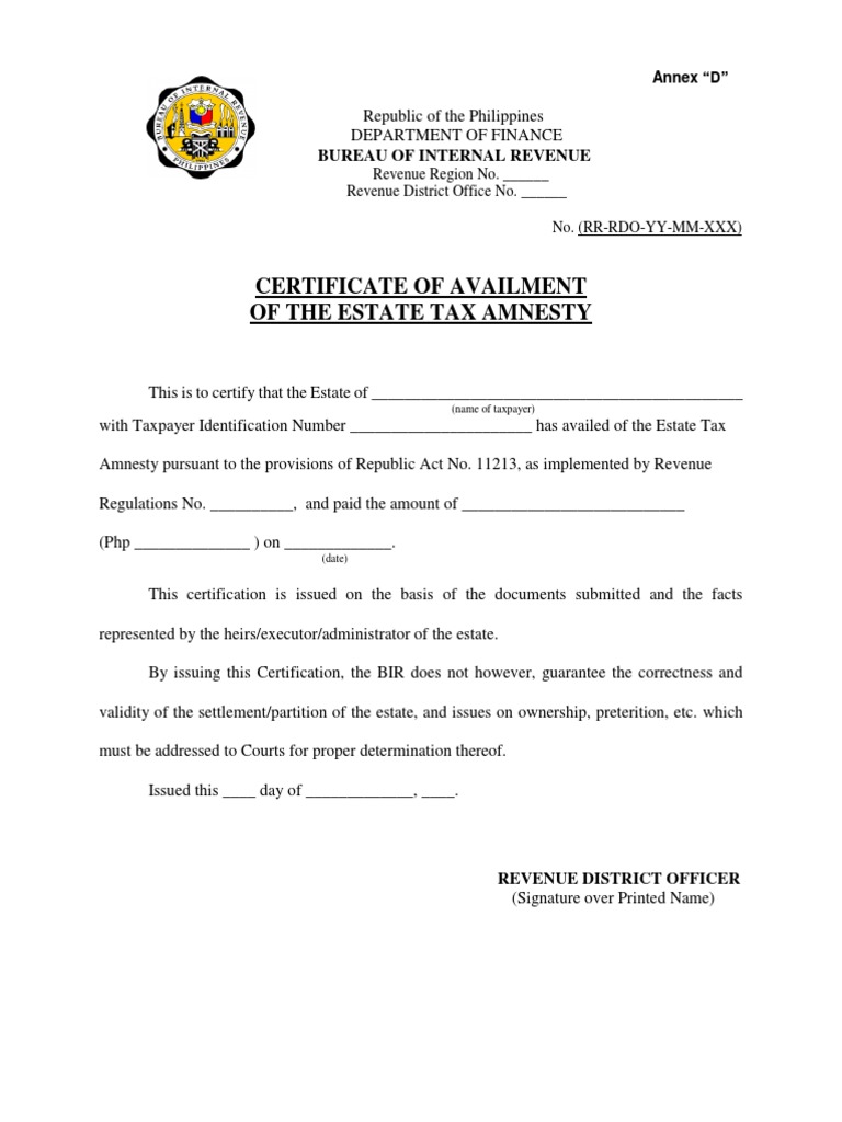Tax Amnesty Certificate | PDF