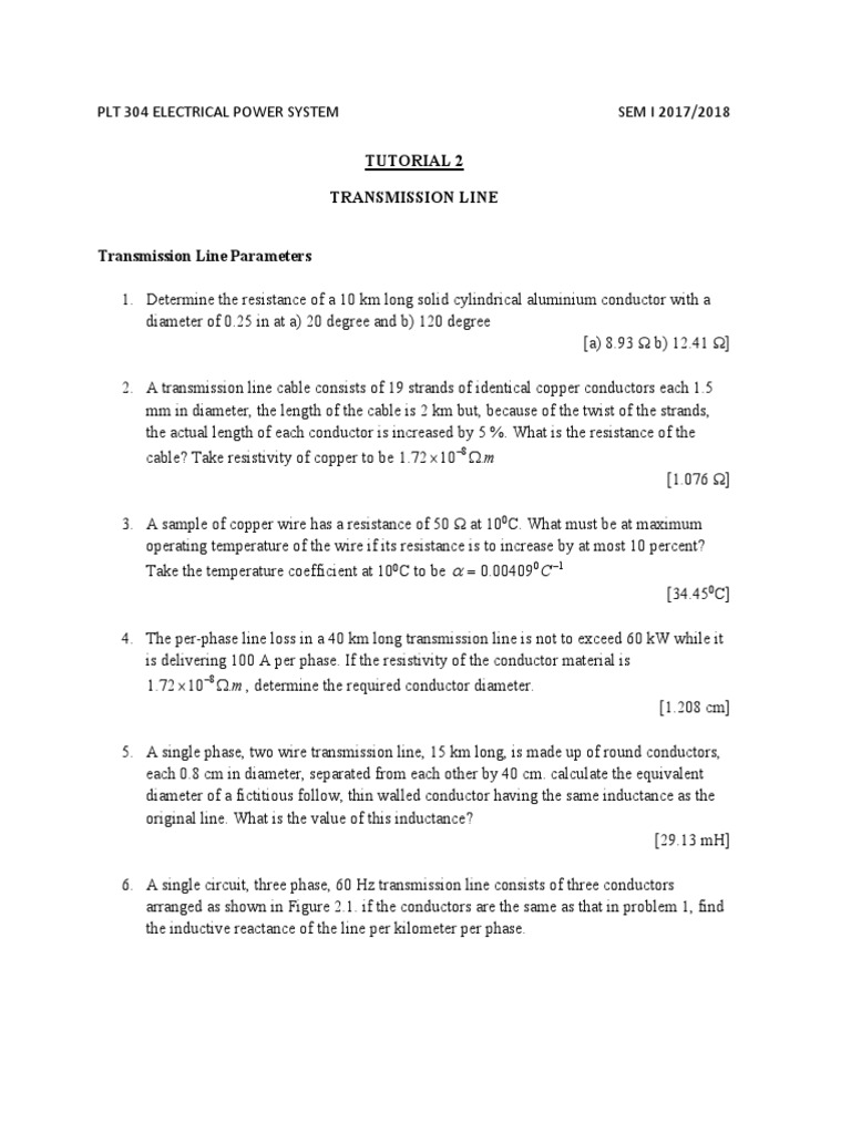 Tutorial 2 - Transmission Line PDF | PDF | Electric Power Transmission ...
