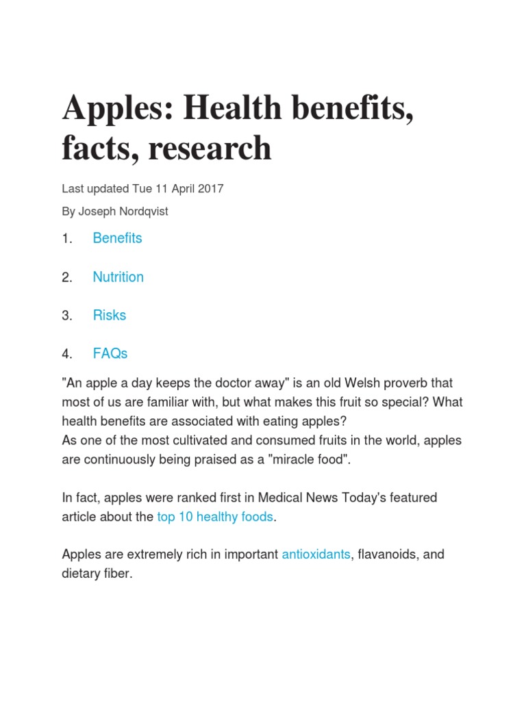 Apples: Health Benefits, Facts, Research | PDF