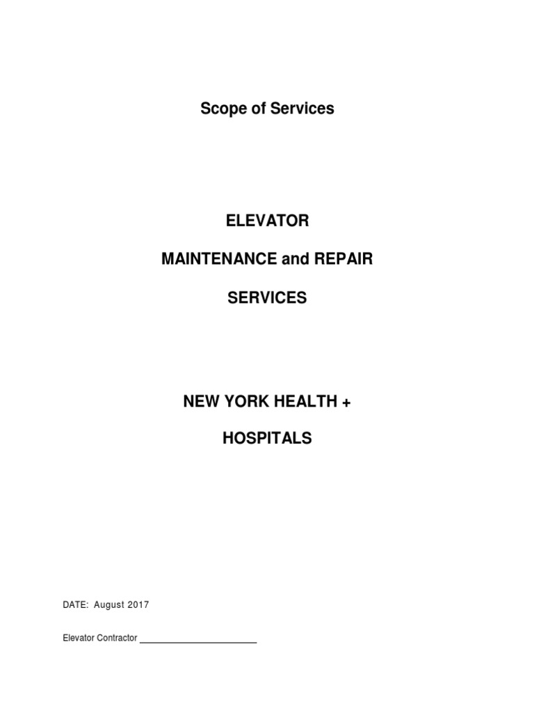 Elevator Maintenance Agreement for New York Health and Hospitals ...