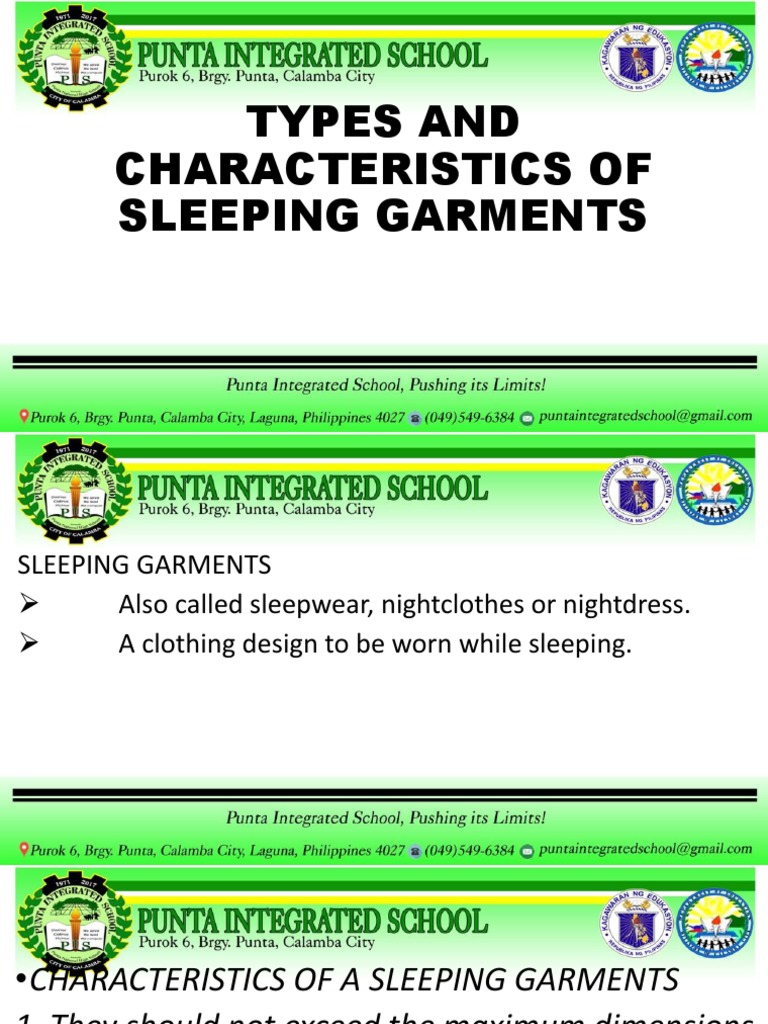 Types and Characteristics of Sleeping Garments | PDF | Clothing ...
