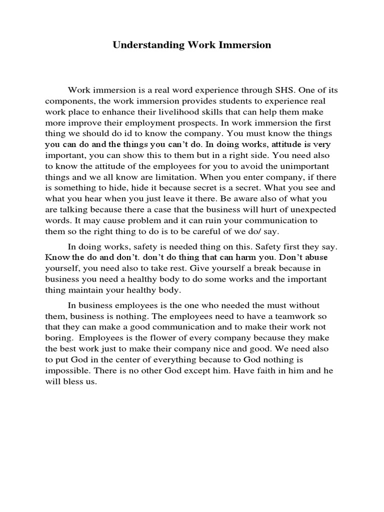 Essential Guide to Work Immersion | PDF