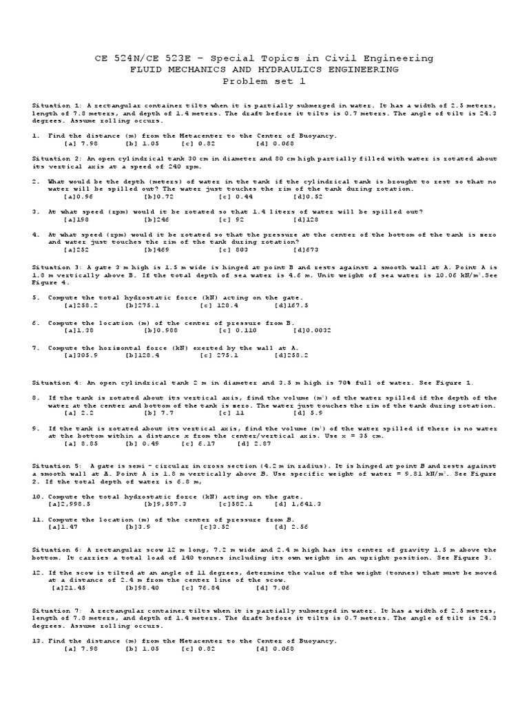 Hydaulics Engineering Sample Problem | PDF | Buoyancy | Pressure