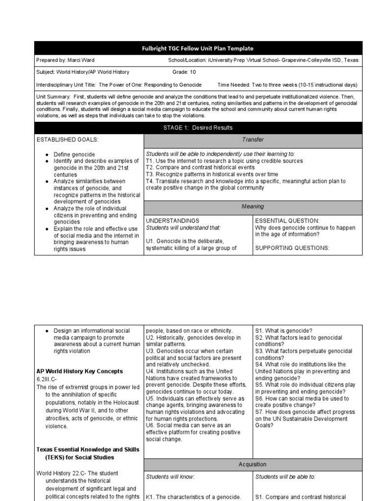 Marci Ward - Genocide Unit Plan Final With Lesson | PDF | Genocides | Social Media
