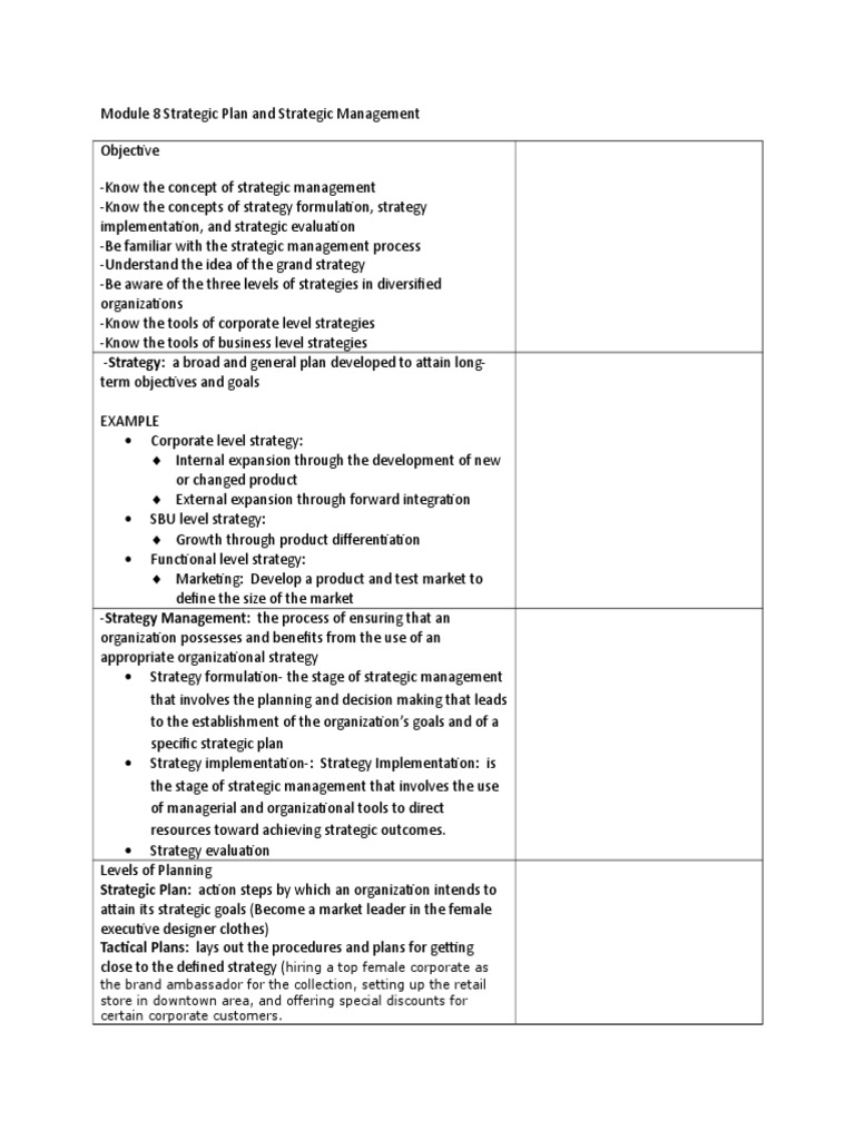 Module 8 Strategic Plan and Strategic Management | PDF | Strategic ...