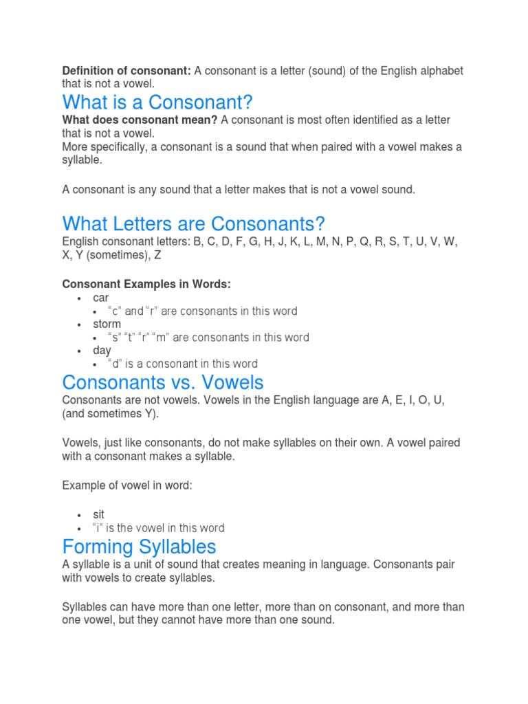 Definition of Consonant | PDF | Consonant | Syllable