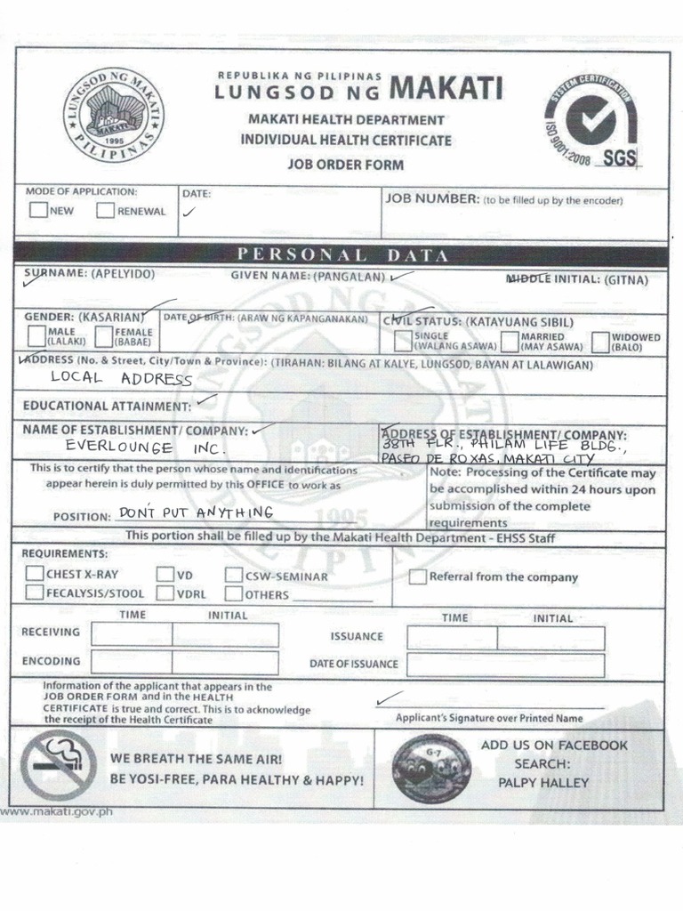 Individual Health Certificate | PDF