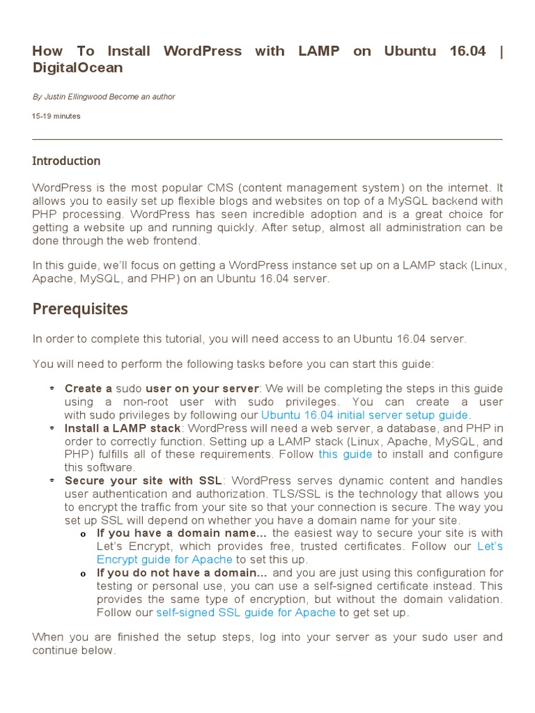 How To Install WordPress With LAMP On Ubuntu 16.04 PDF | PDF | Word ...