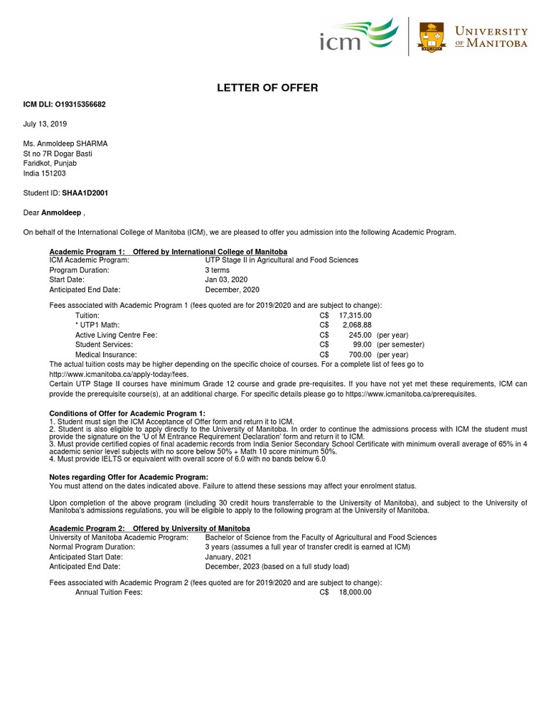Offer Letter PDF | PDF | Academic Degree | University And College Admission