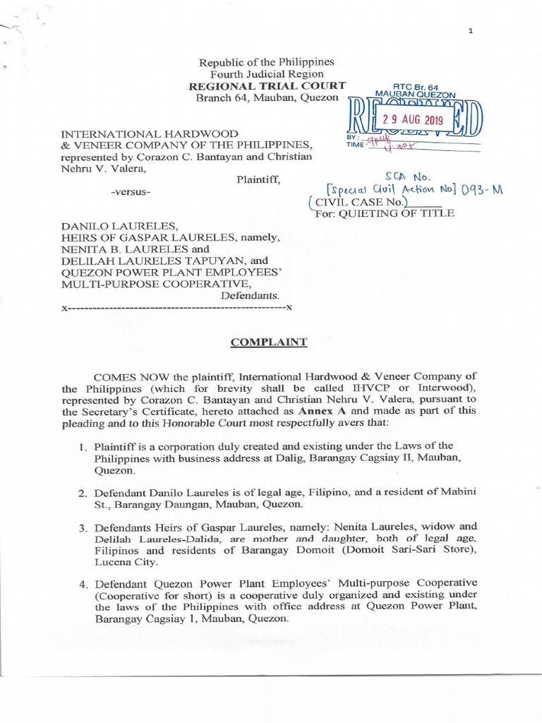 Complaint Special Civil Action For Quieting of Title | PDF