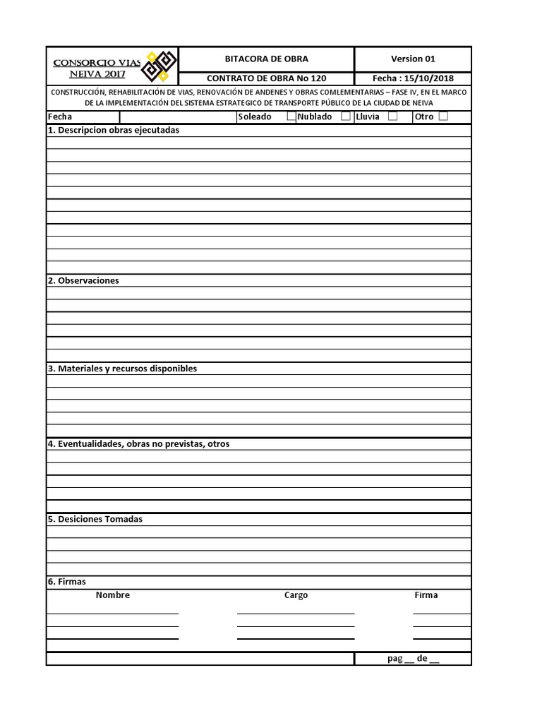 Modelo Bitacora de Obra | PDF