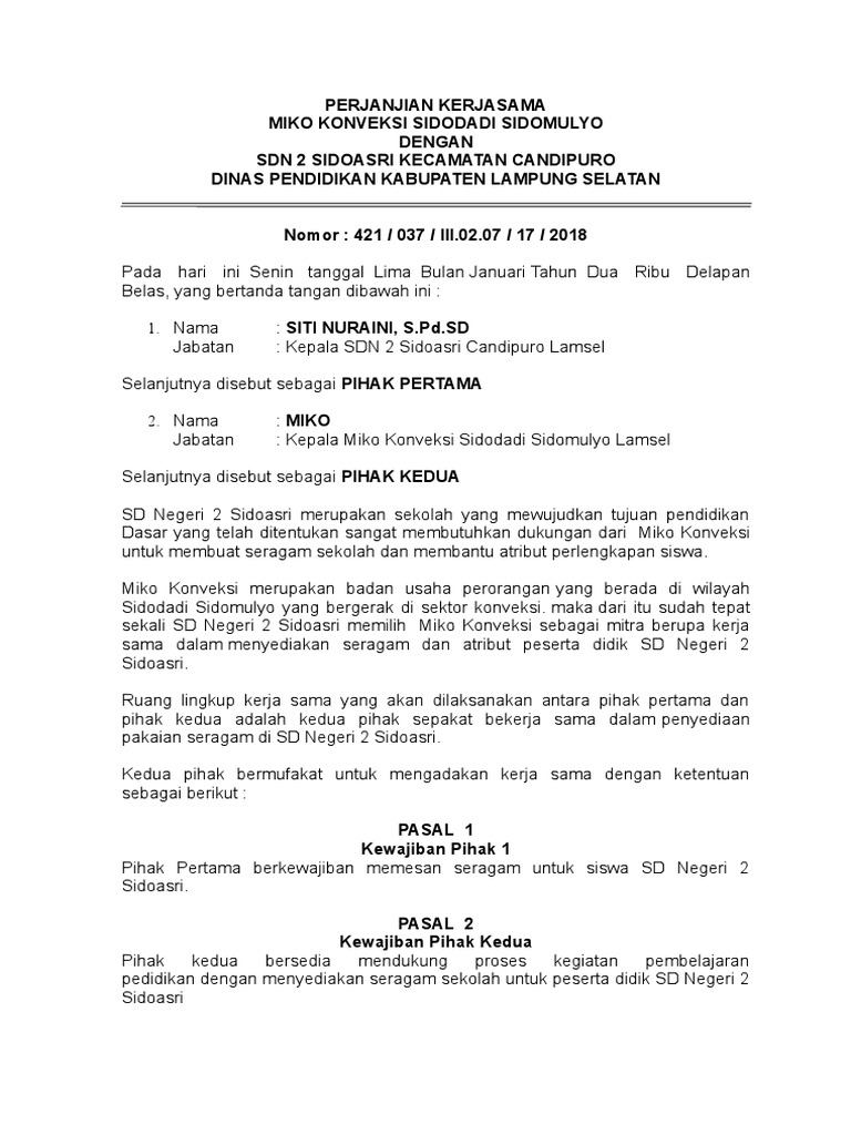 2019 Mou Konveksi Miko Seragam | PDF