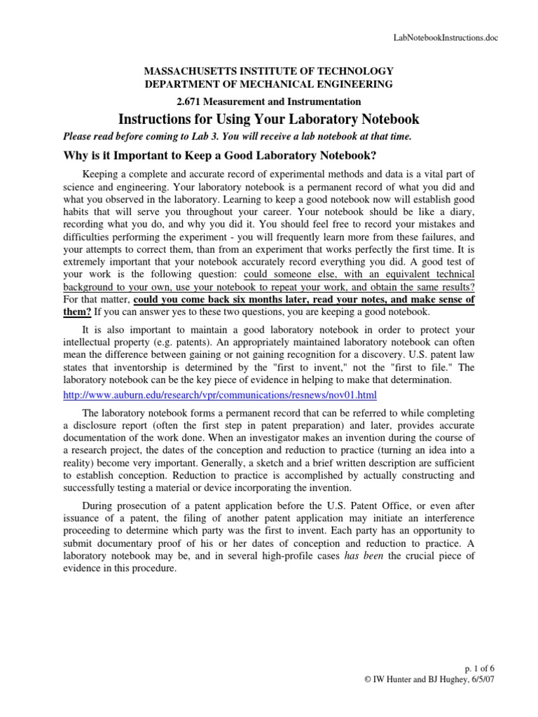 Mit Laboratory Notebook | PDF | Patent | Experiment
