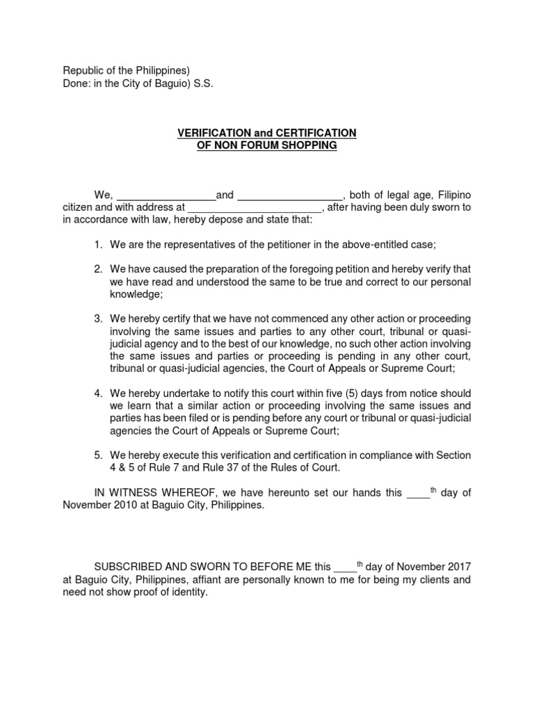 Verification and Certification of Non Forum Shopping | PDF | Law