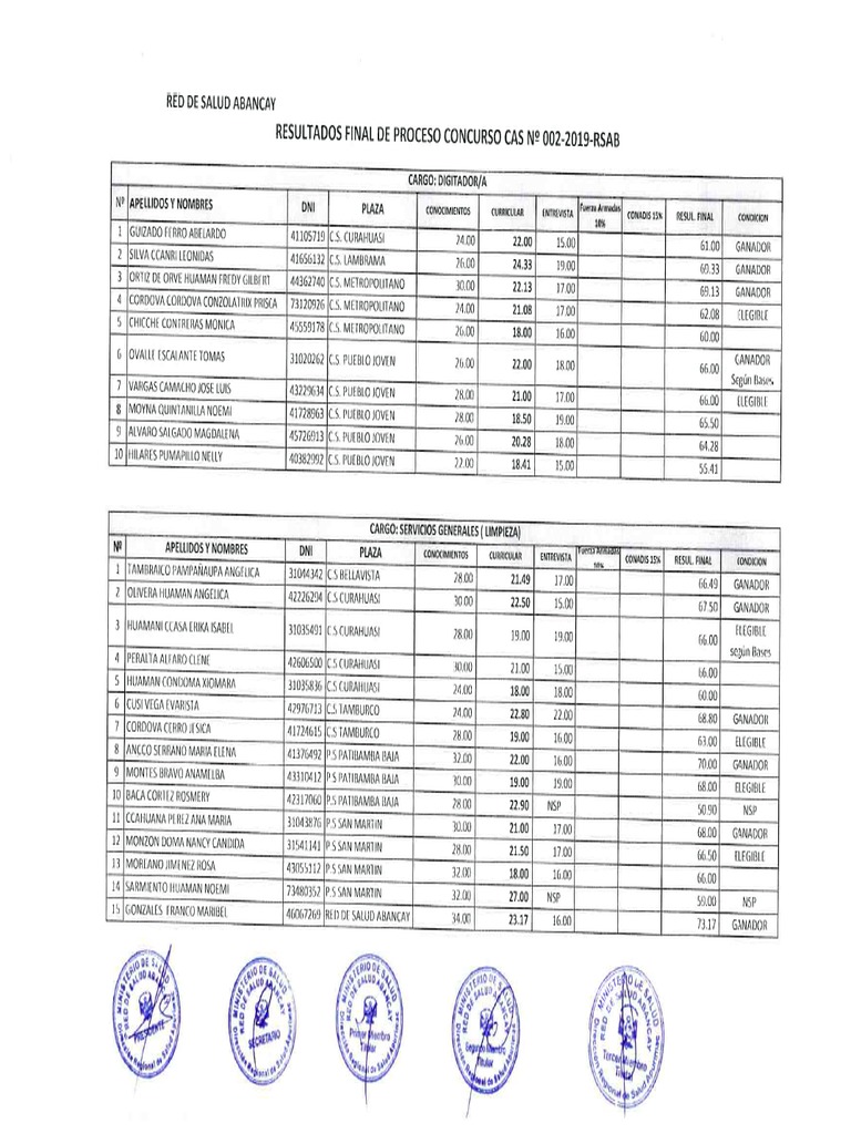 Resultado Final Cas 2019 2 | PDF