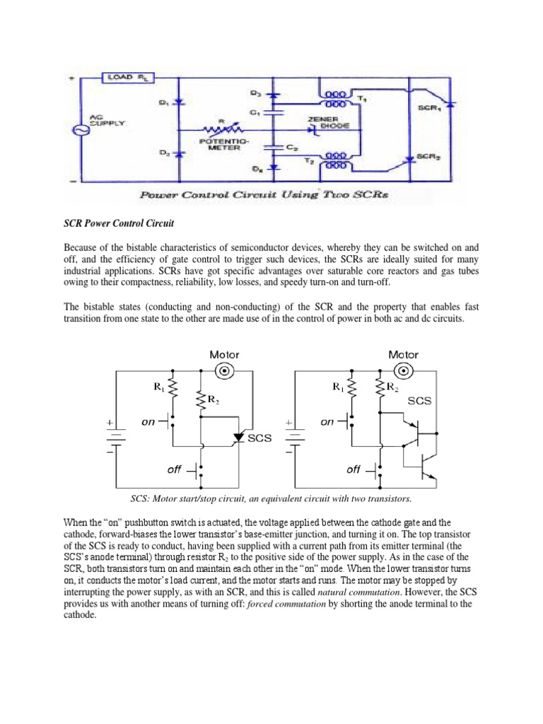 SCR Power Control Circuit: SCS: Motor Start/stop Circuit, An Equivalent ...
