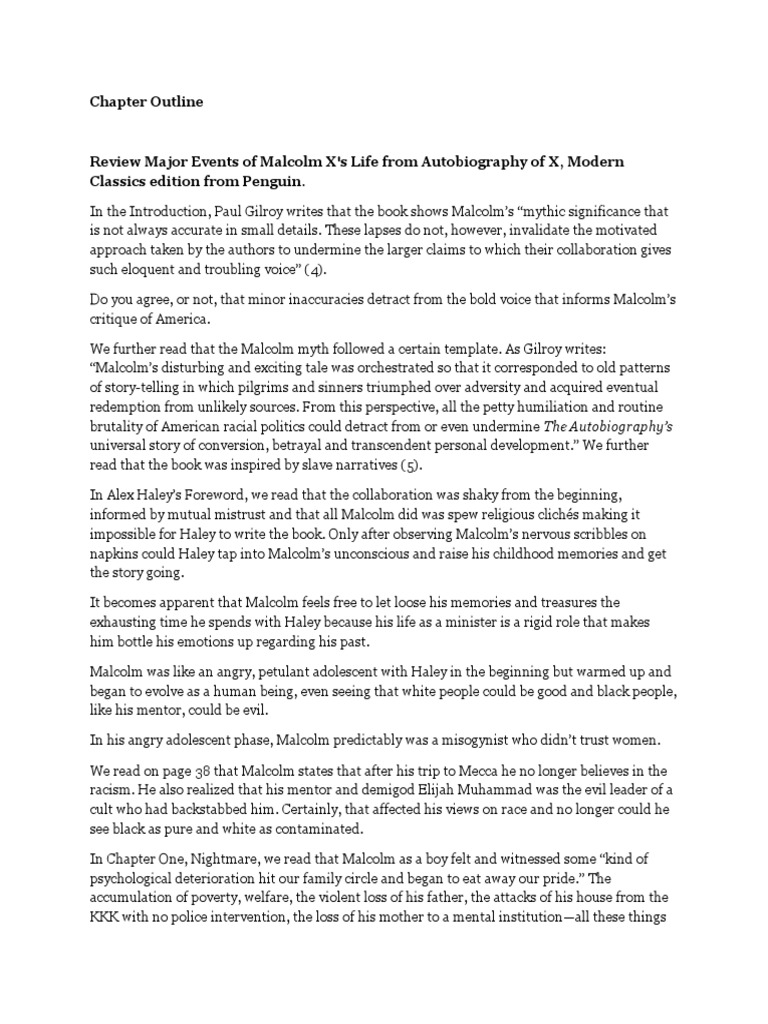 The Autobiography of Malcolm X Outline | PDF | Malcolm X | Misogyny