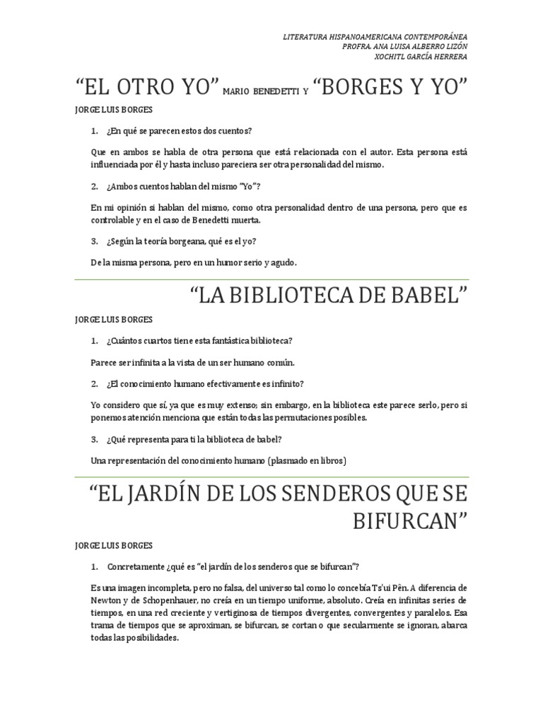 Análisis de "El otro yo" y Borges | PDF | Cuentos | Literatura ...