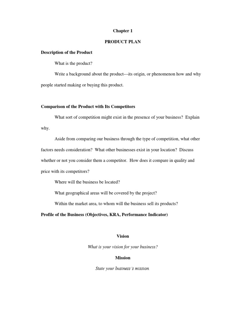 Product Plan Description of The Product: What Is Your Vision For Your ...