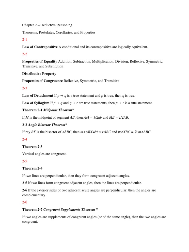 Deductive Reasoning and Theorems Overview | PDF | Perpendicular | Angle