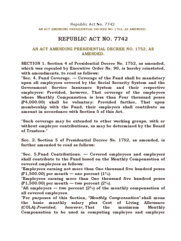 Republic Act No. 7742: An Act Amending Presidential Decree No. 1752, As ...