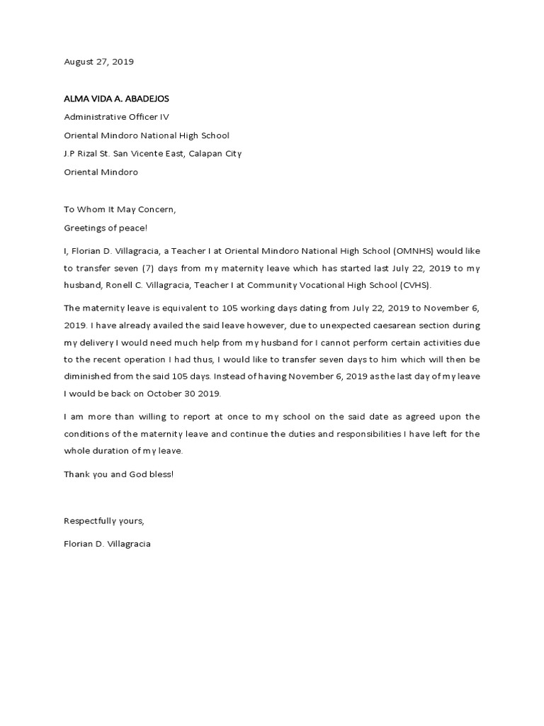 Letter of Intent Paternity Leave | PDF | Childbirth | Human Development