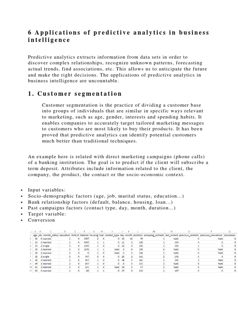 6 Applications of Predictive Analytics in Business Intelligence | PDF ...