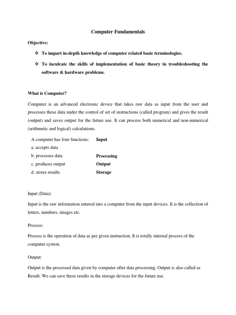 Objective:: Computer Fundamentals | Download Free PDF | Random Access Memory | Operating System