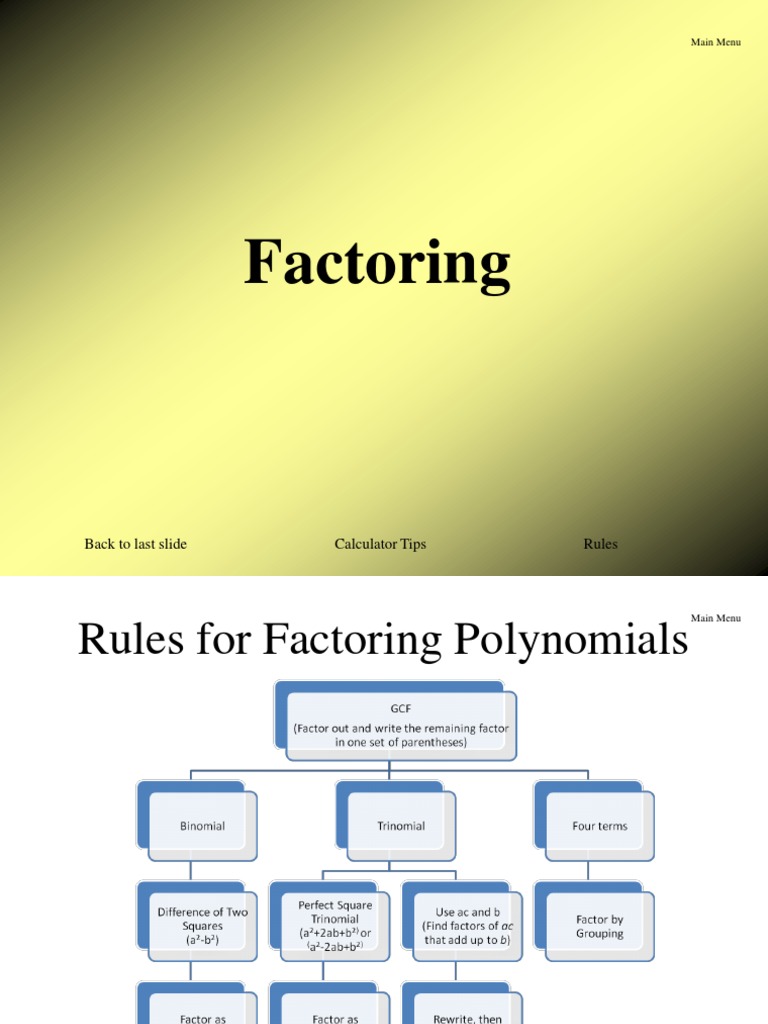 Factoring: Calculator Tips Back To Last Slide Rules | PDF ...