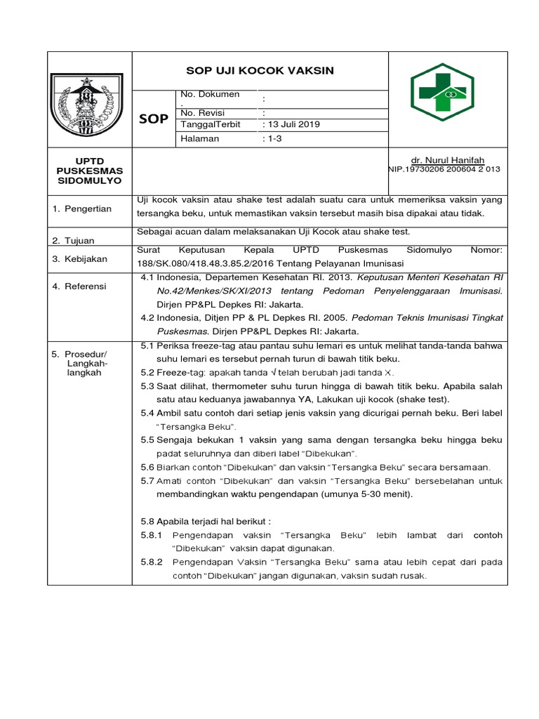 Sop Uji Kocok Vaksin | PDF
