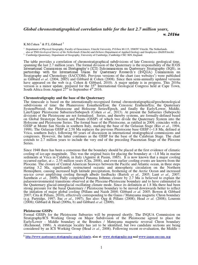 Quaternary Chart Explanation | PDF | Pleistocene | Holocene