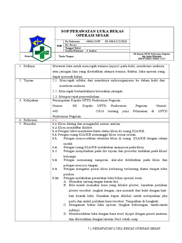 Sop Perawatan Luka Bekas Operasi Sesar | PDF