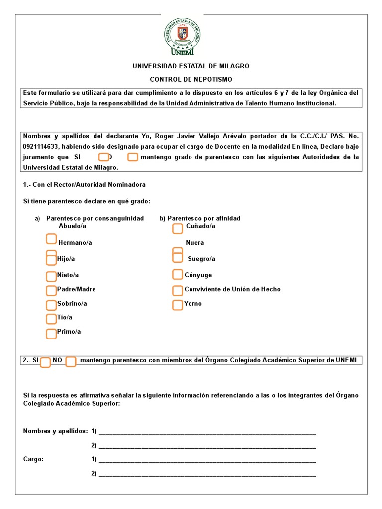 Formato Nepotismo | PDF | Parentesco | Justicia
