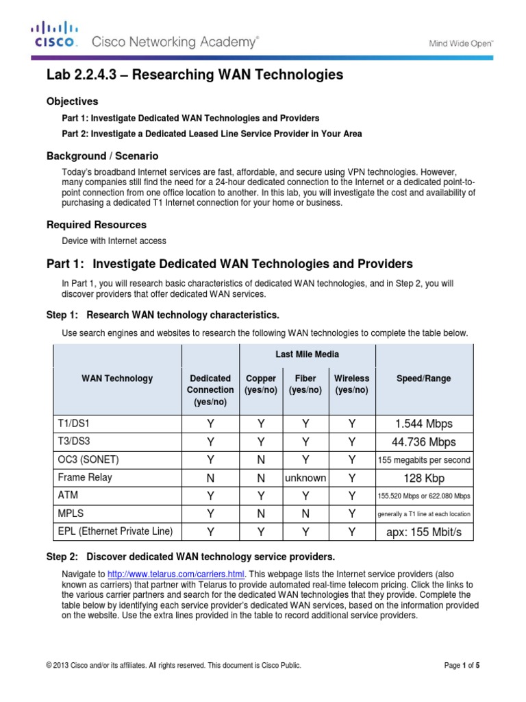 Cisco Lab 2 2 4 3 PDF | PDF | Internet Access | Internet Service Provider