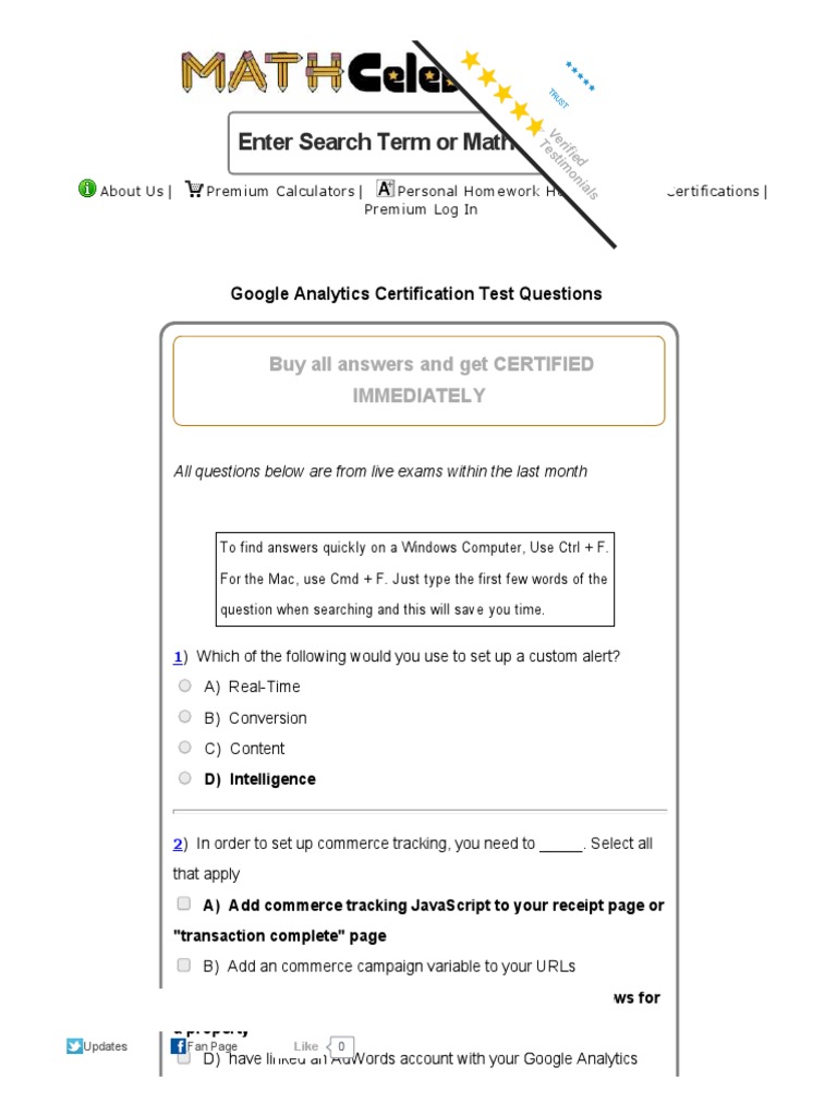 Google Analytics Certification Test Questions | PDF | Search Engine ...