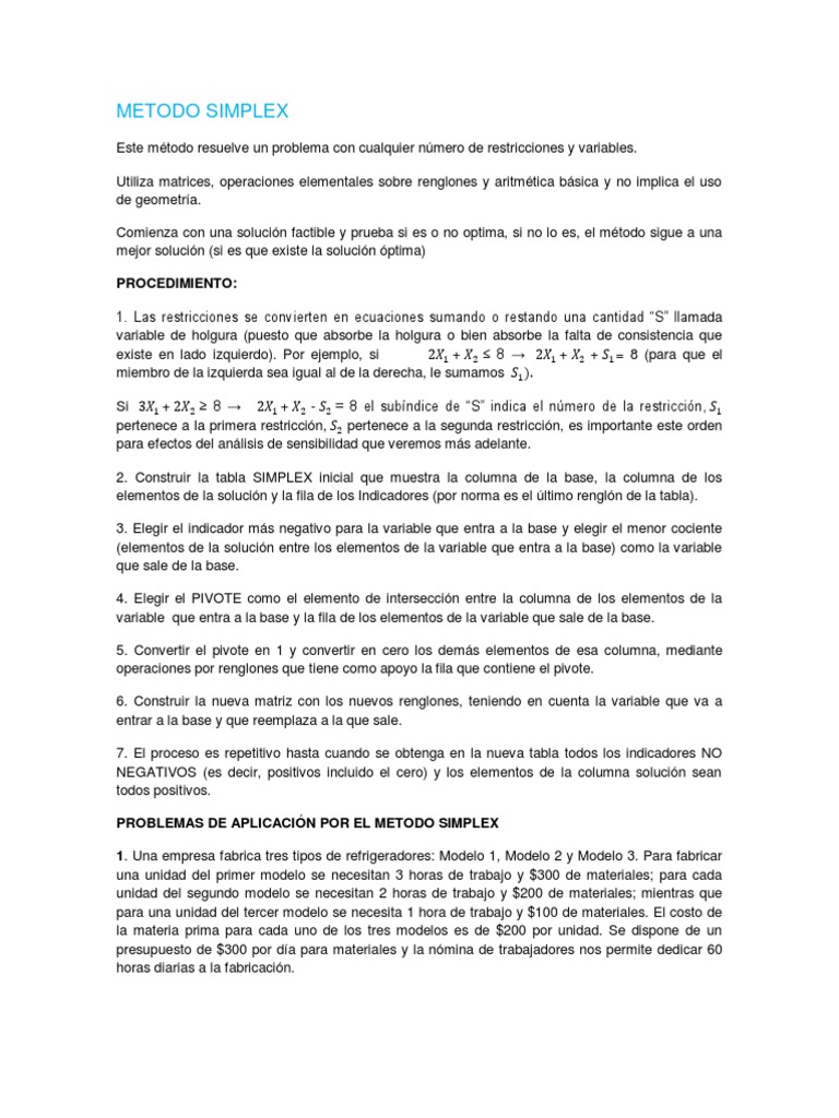 Metodo Simplex | PDF | Programación lineal | Conceptos matemáticos