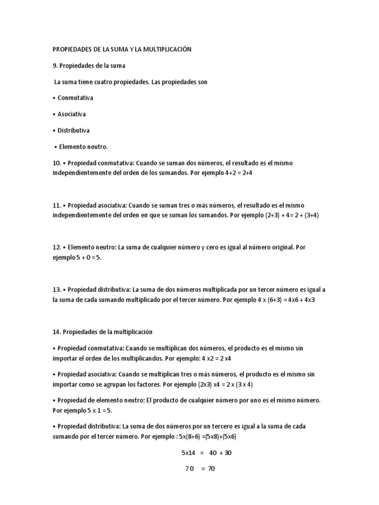 Propiedades de La Suma y La Multiplicación | PDF | Multiplicación ...