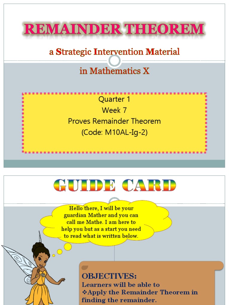 Remainder Theorem Guide for Students | PDF | Language Arts & Discipline ...