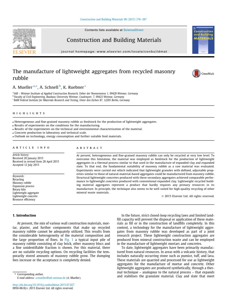 Lightweight Aggregates from Masonry Rubble | PDF | Construction ...
