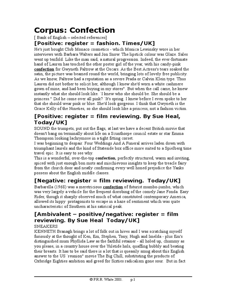 Corpus: Confection: (Positive: Register Fashion. Times/UK) | PDF | Classics