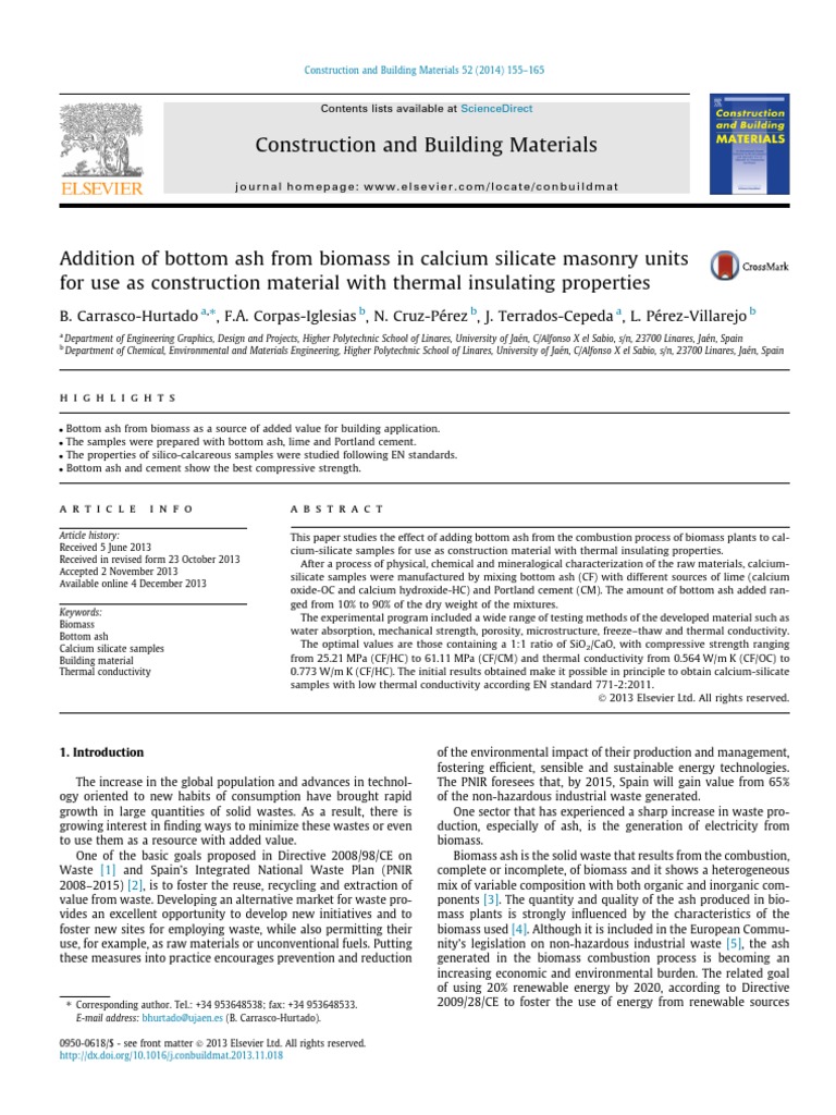 Utilization of Bottom Ash from Biomass Combustion in Calcium Silicate ...