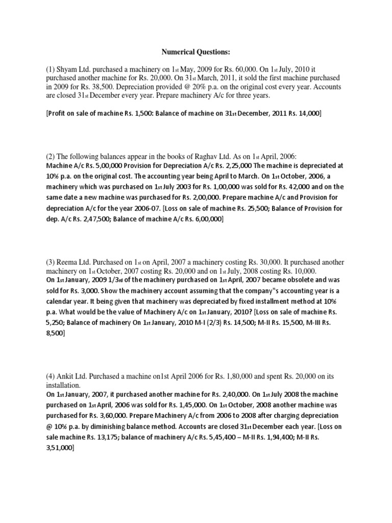 Practice Question For Depreciation & Provision | PDF | Depreciation ...