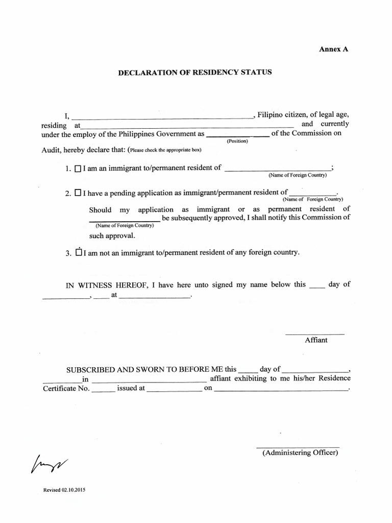 Declaration of Residency Status | PDF