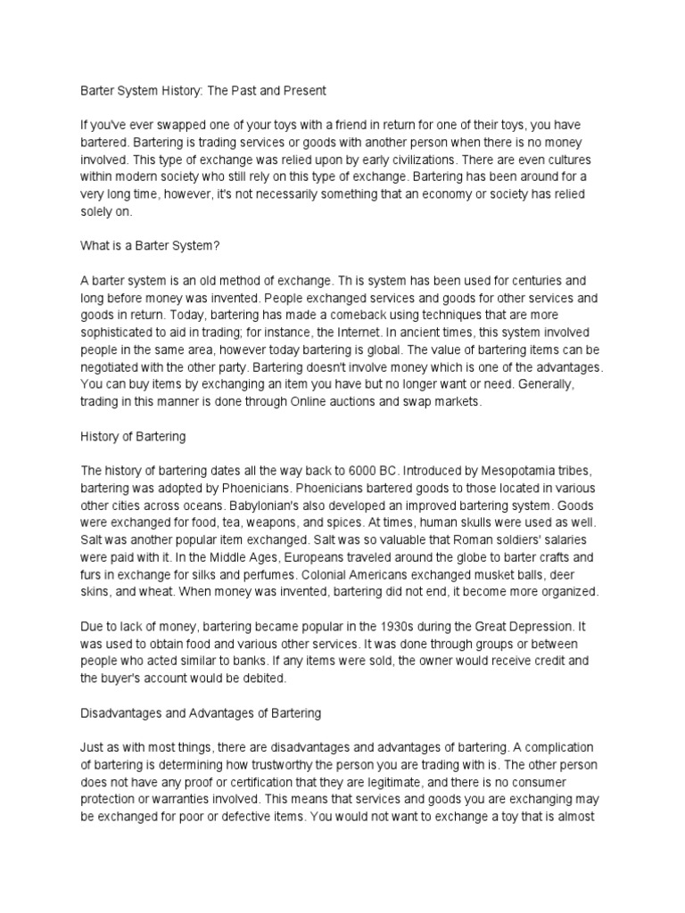 Barter System History - The Past and Present | PDF | Barter | Investing