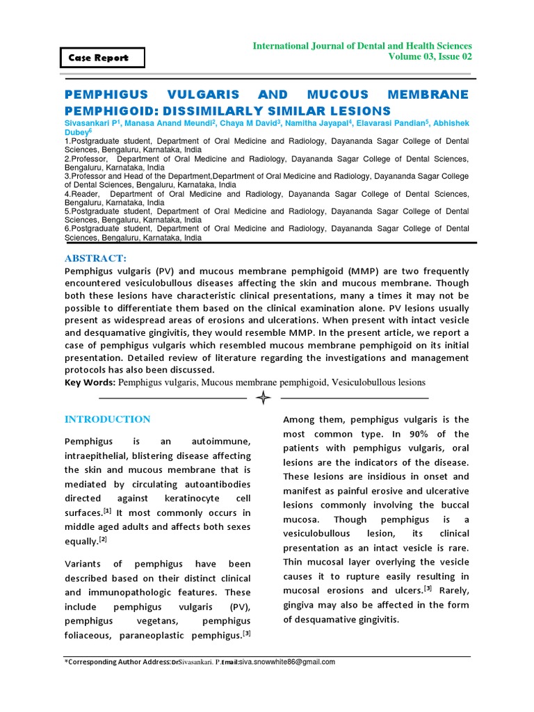 Pemphigus Vulgaris and Mucous Membrane Pemphigoid: Dis-Similarly ...