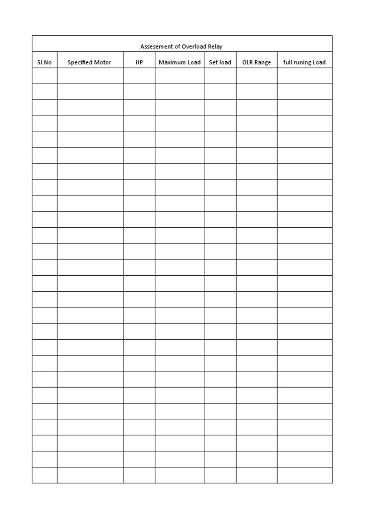 Assesement of Overload Relay SL - No Specified Motor HP Maximum Load ...