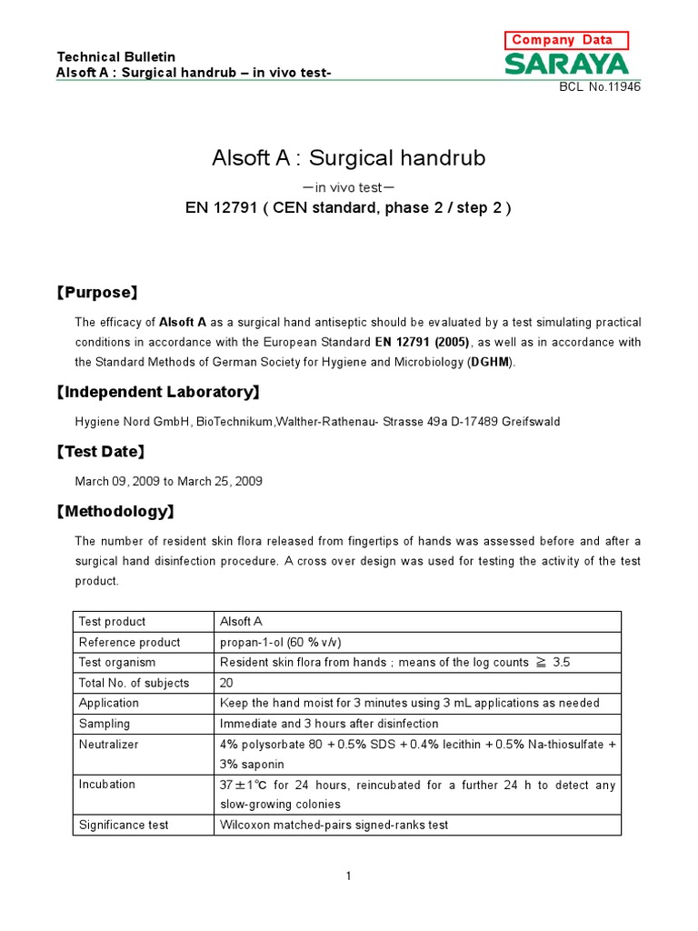 Alsoft A Surgical Handrub Efficacy Test | PDF