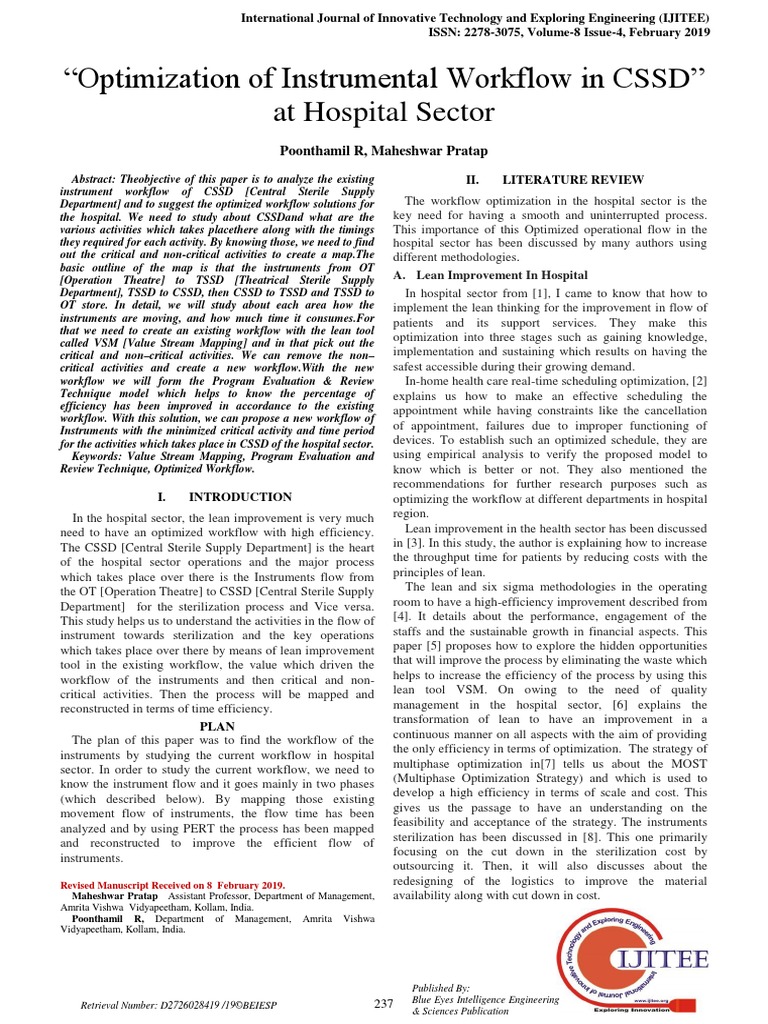 "Optimization of Instrumental Workflow in CSSD" at Hospital Sector ...