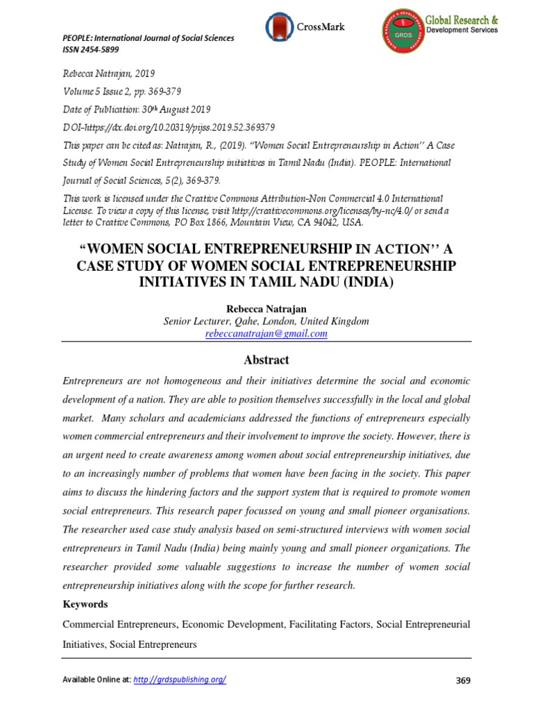 "Women Social Entrepreneurship in Action'' A Case Study of Women Social Entrepreneurship ...